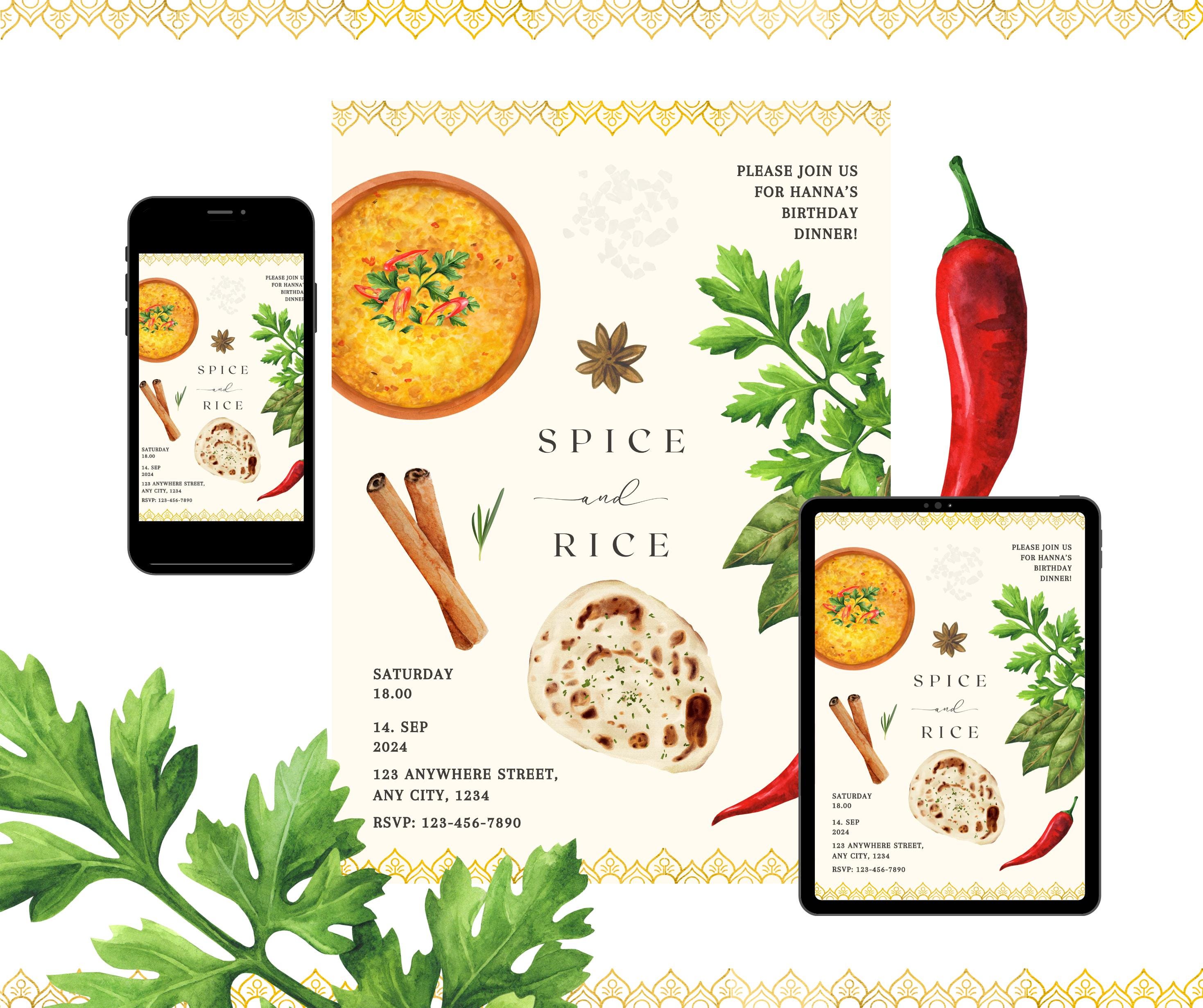 Curry Dinner Party Birthday Invitation: Asian Food Theme (digital ...