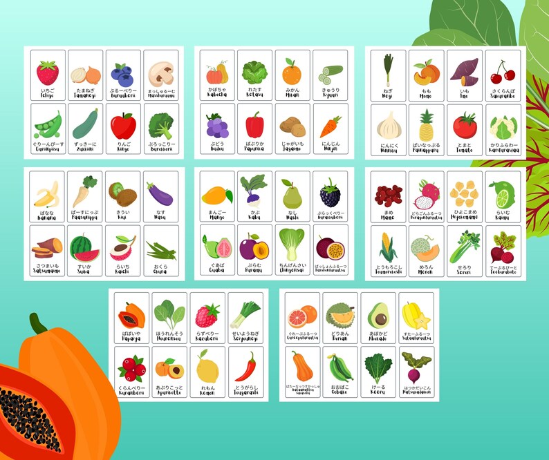 Japanese, Fruits and Vegetables, Educational Flashcards for Children ...