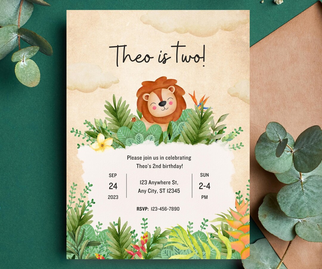 Editable Lion Birthday Invitation: Boho Jungle Theme (digital Template ...