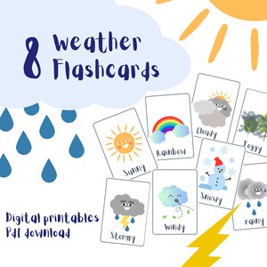 Children's Printable Weather Flashcards, PDF Download, 8 Flashcards - Etsy