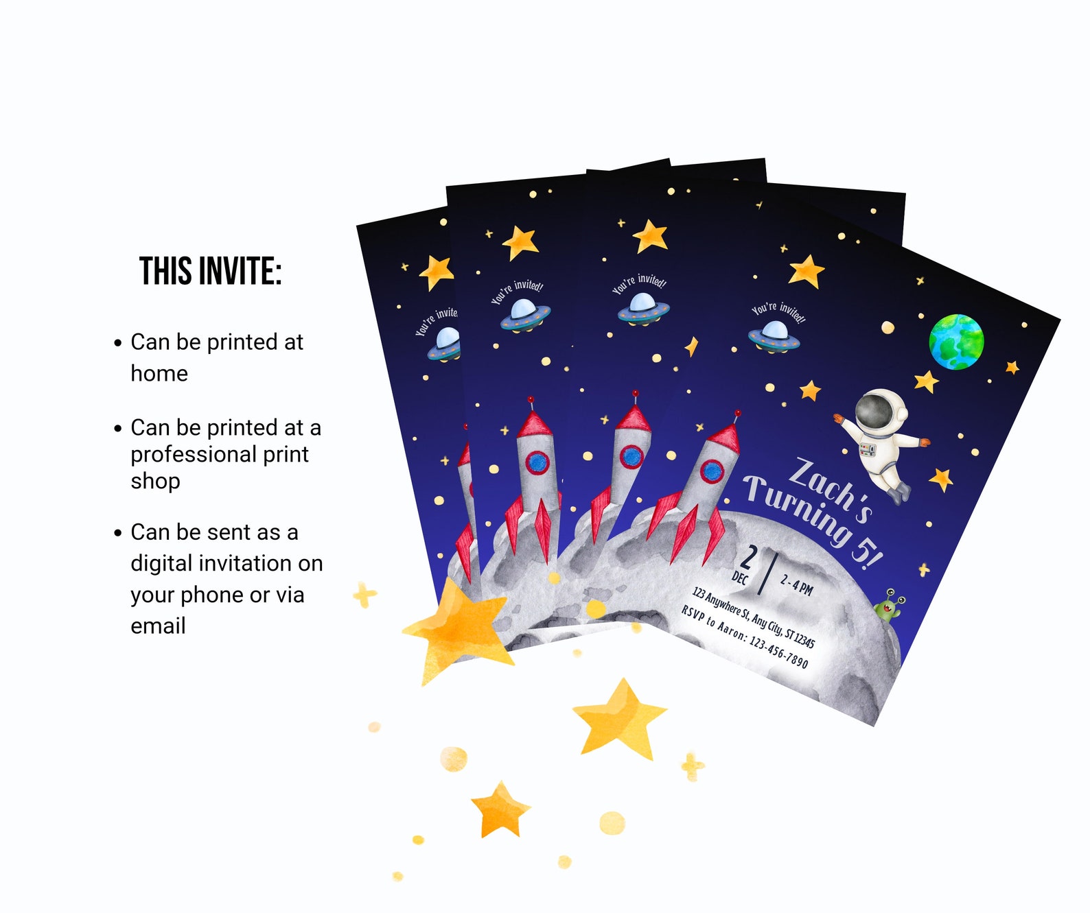 Editable Space Birthday Invitation, Astronaut, Rocket, Aliens, Digital ...