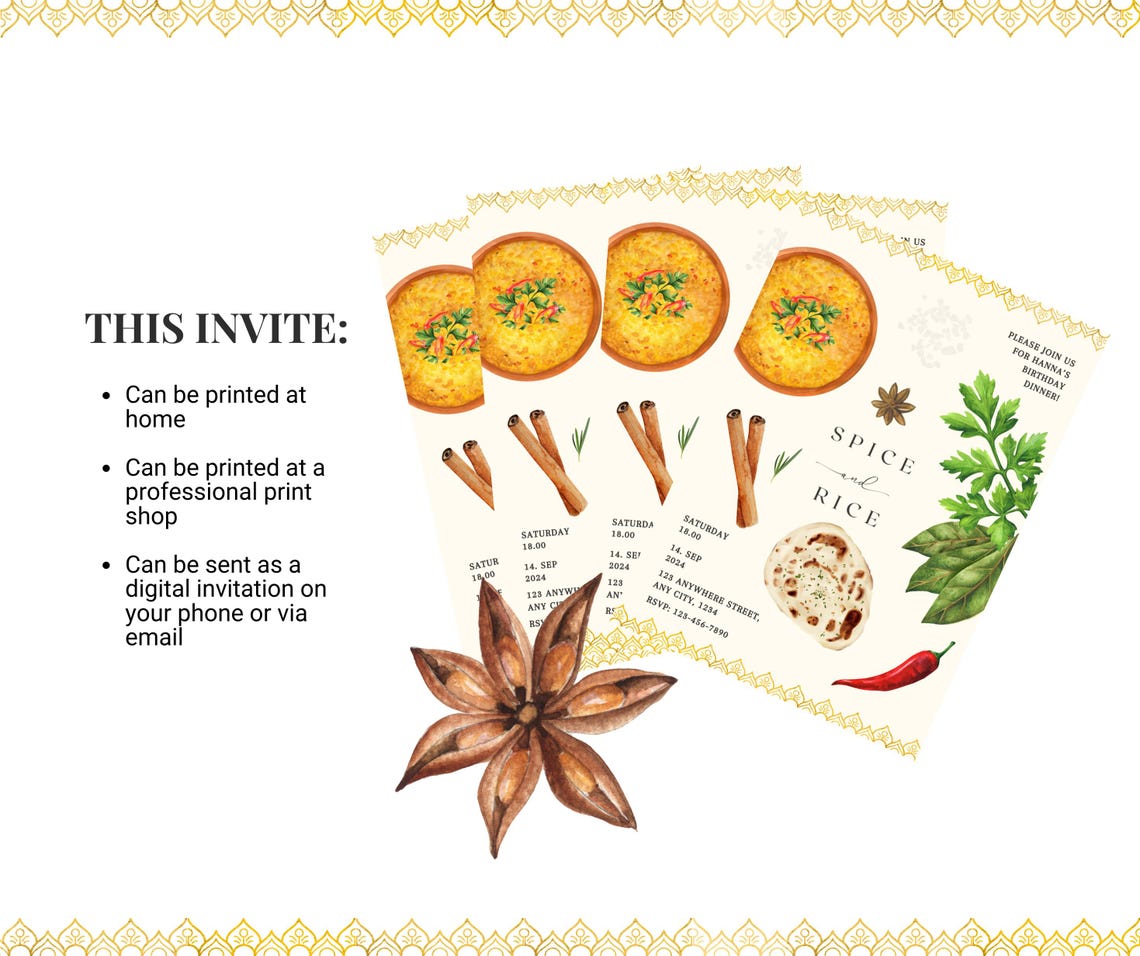 Curry Dinner Party Birthday Invitation: Asian Food Theme (digital ...