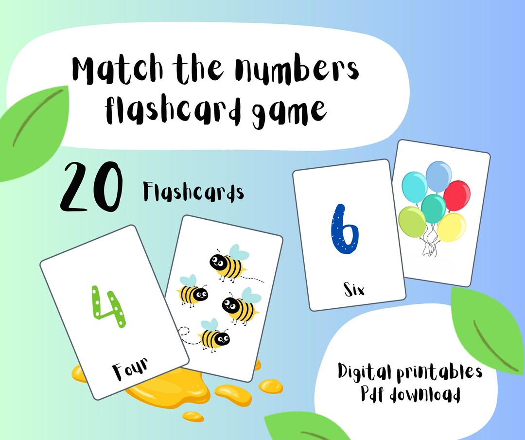 Children's Printable, Match the Numbers Flashcard Game, PDF Download ...