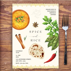 Curry Dinner Party Birthday Invitation: Asian Food Theme (digital ...