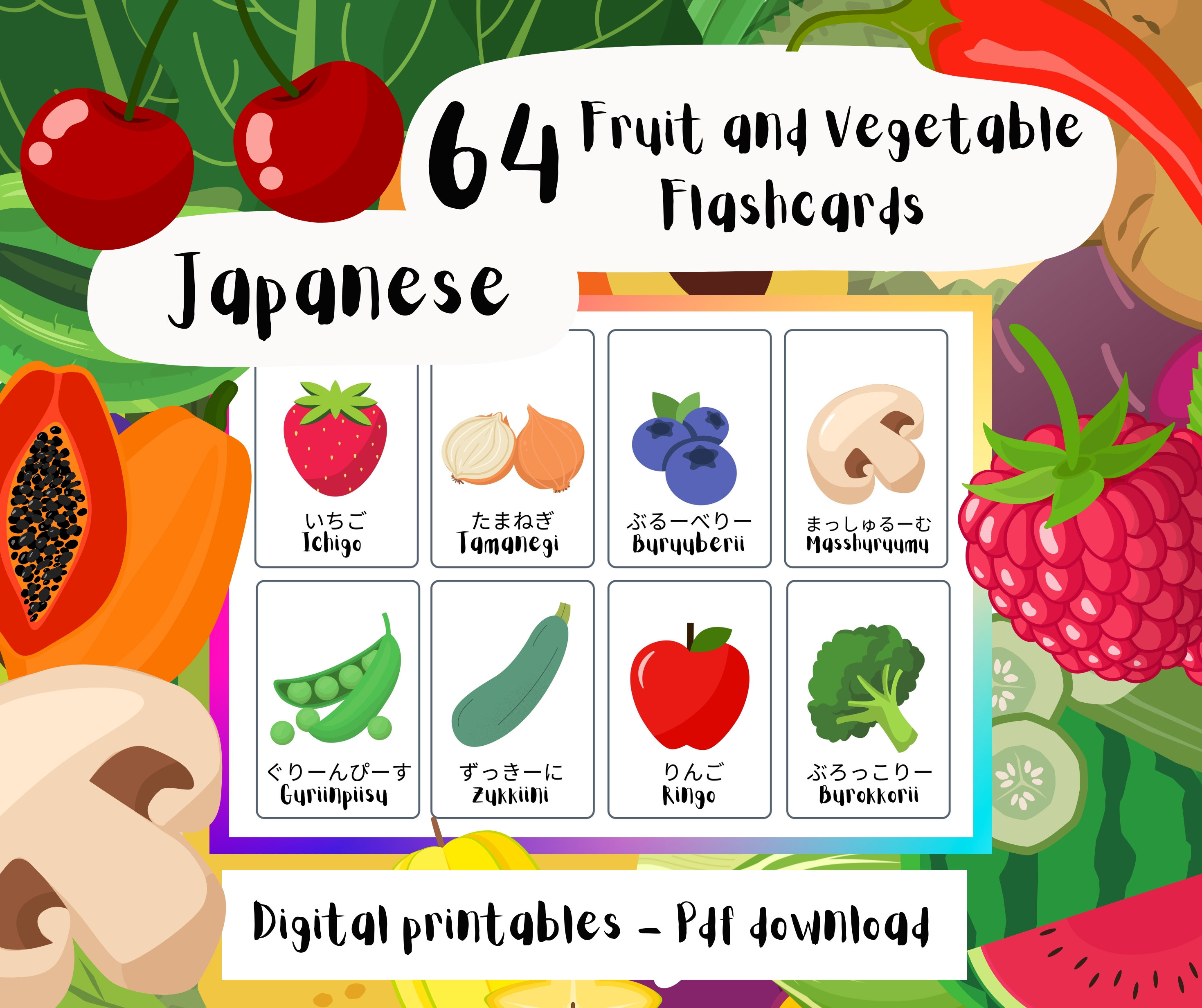 Japanese, Fruits and Vegetables, Educational Flashcards for Children ...