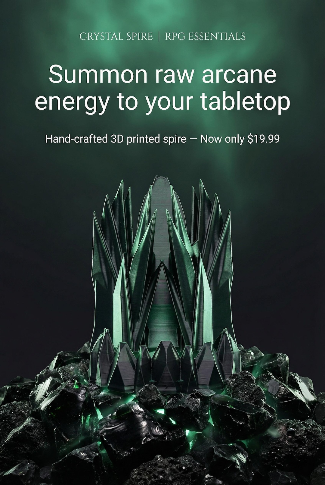 Crystal Spire Dice Tower – 3D Printed Silk Green/black, RPG Accessory ...