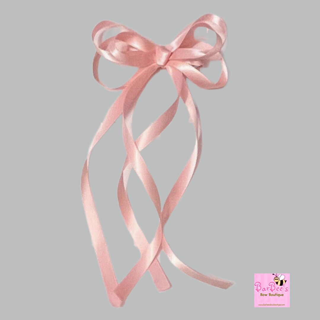 Pink Coquette Satin Ribbon Hair Bow Clip Long Tail Ribbon Bow Special ...