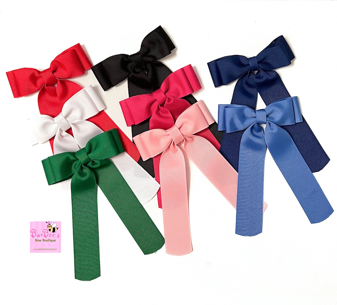 Girl Long Tail Double Bow Girl Hair Bow, Grosgrain Ribbon Hair Bow Clip ...
