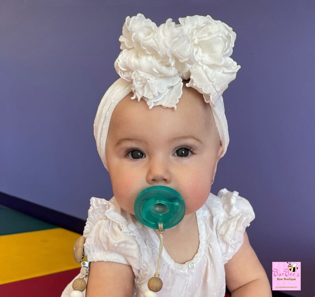 Off White Mini Baby Girl Ruffle Messy Bow Headwrap Newborn Preemie ...