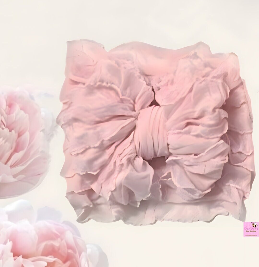 Light Frilly Pink Messy Bow Ruffle Headwrap Classic Bow Headwrap Hair ...