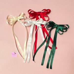 Pink Coquette Satin Ribbon Hair Bow Clip Long Tail Ribbon Bow Special ...