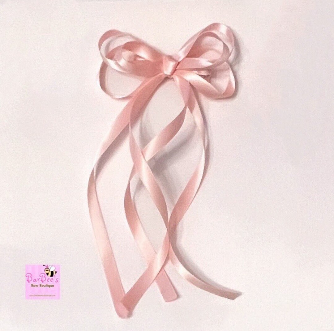 Light Pink Coquette Satin Ribbon Hair Bow Clip Tassel Long Tail Ribbon ...