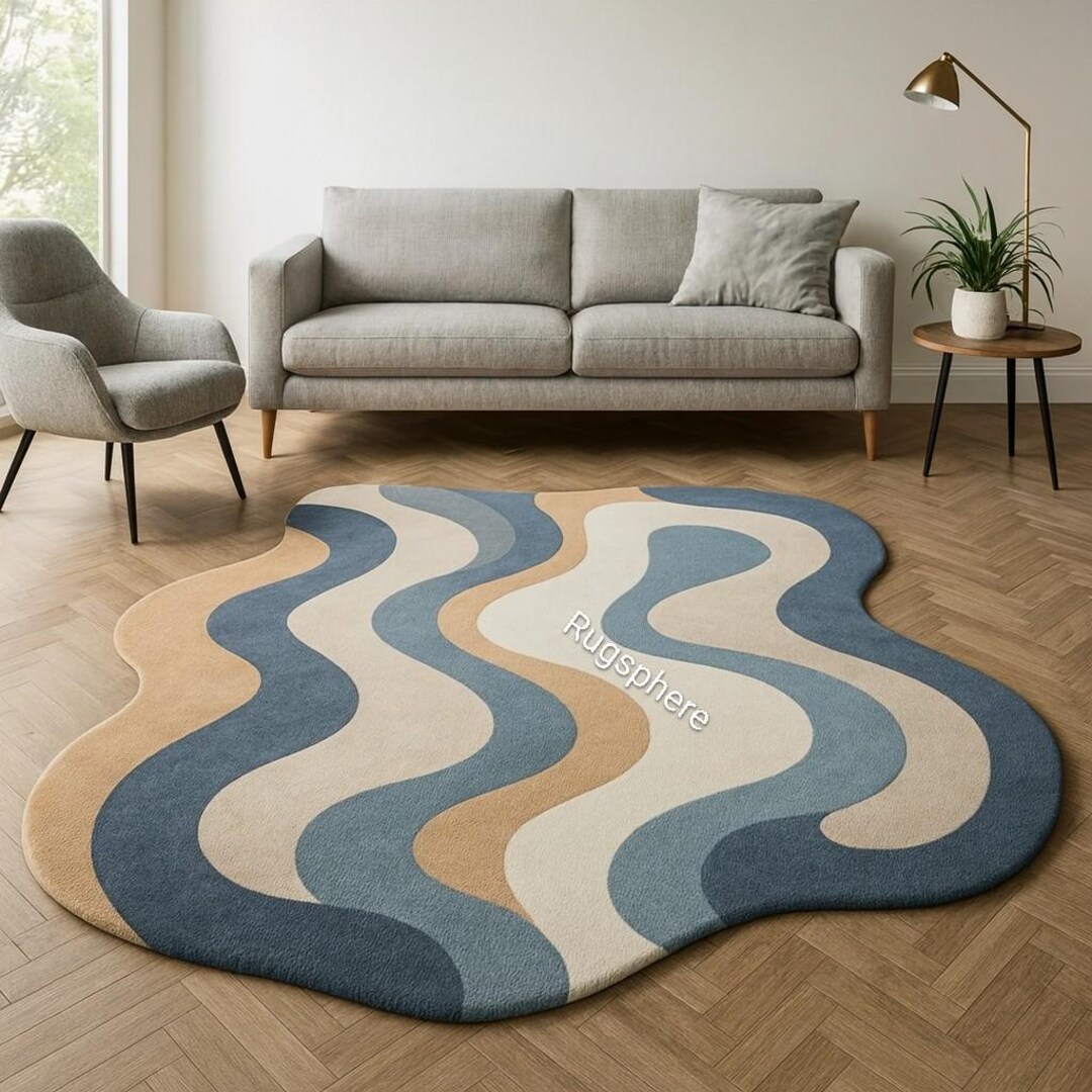 Modern Wavy Abstract Area Rug | Custom Size Curvy Carpet | Soft ...