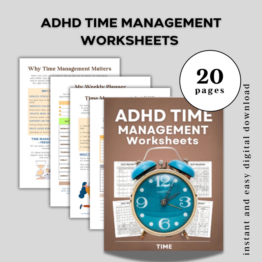 ADHD Planner and Time Management Worksheets | Focus & Productivity ...