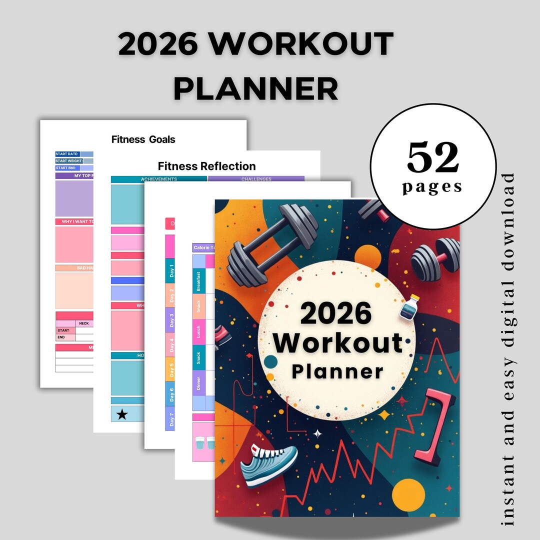 2026 Workout and Fitness Planner | Exercise and Meal Tracker | Weight ...
