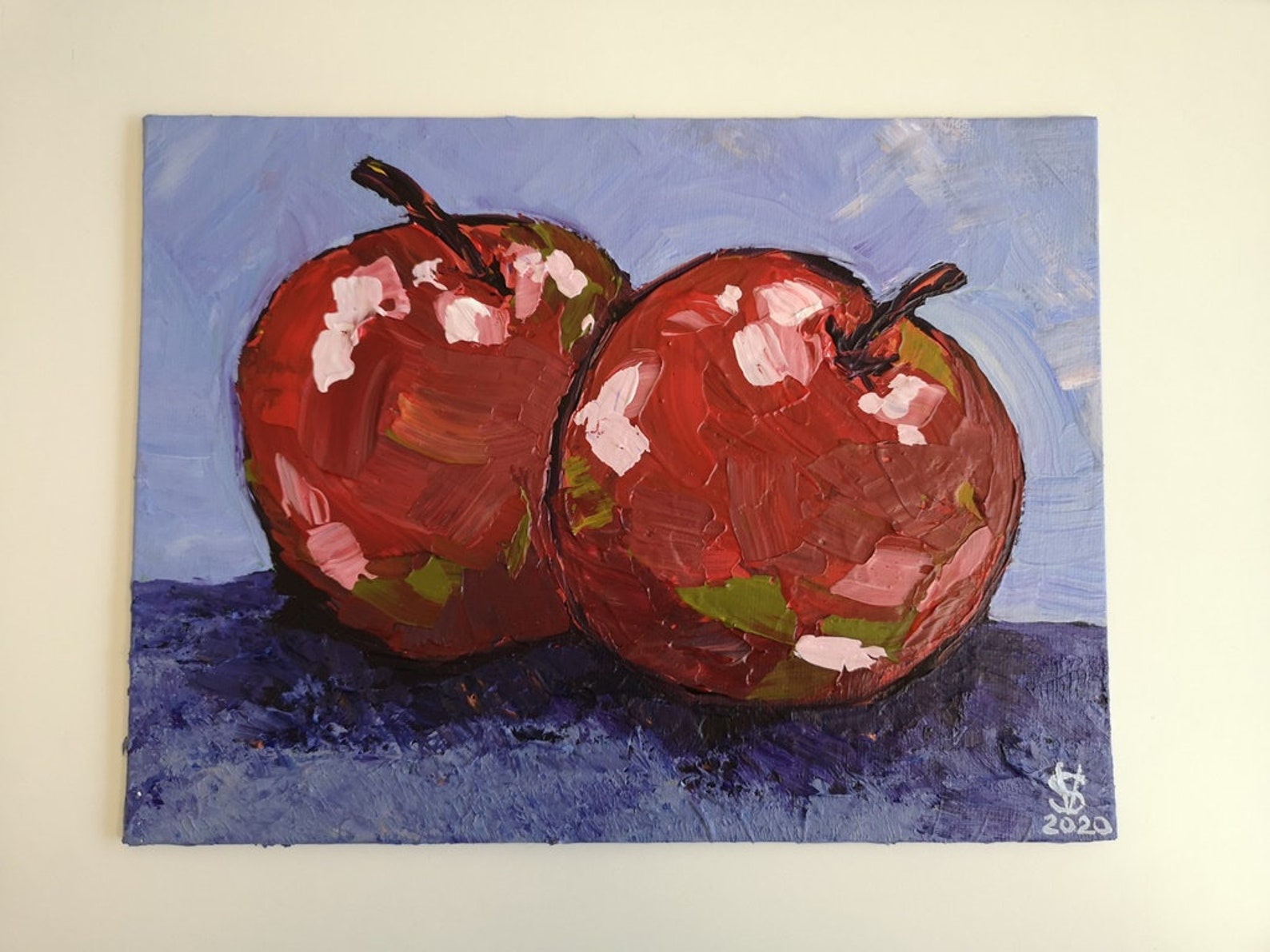 Apples Original Abstract Painting Made on Canvas Panel 18x24cm | Etsy
