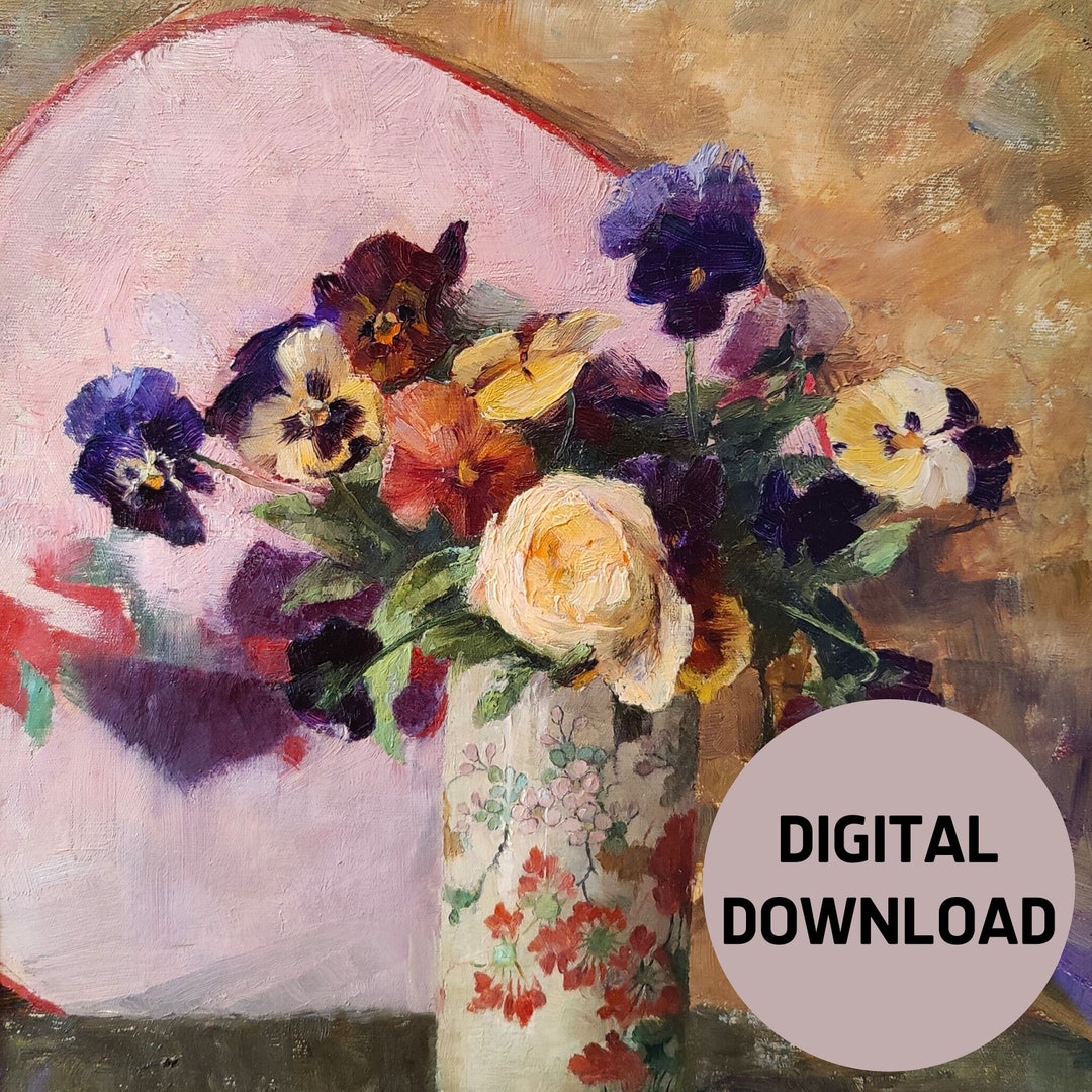 Vintage Flowers Violets in Japanese Vase Print Floral Still - Etsy