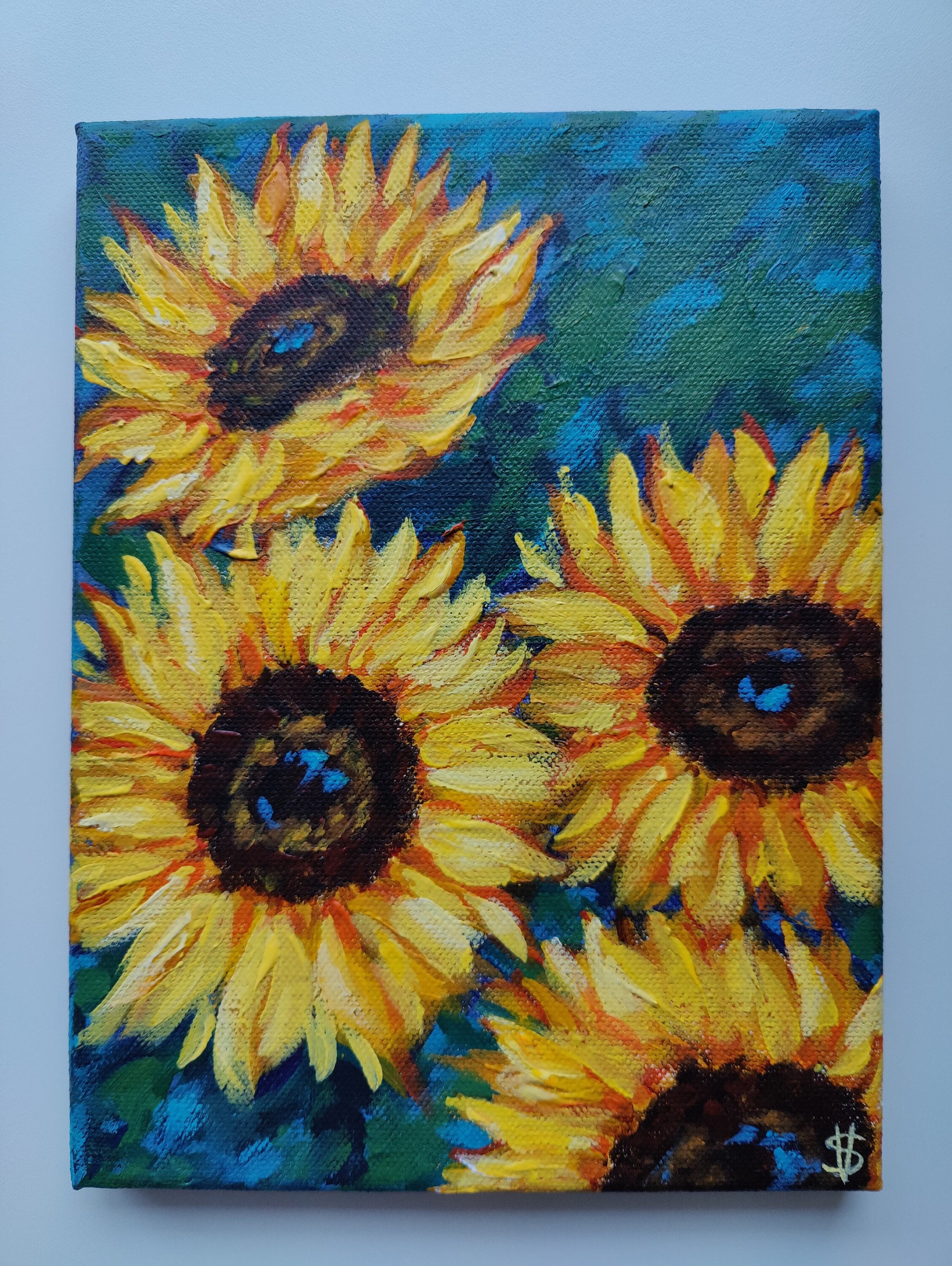 Sunflowers 7x9 Acrylic Painting Mini Canvas Painting Expressionist Yellow Flowers Modern Floral Art Small Canvas Art by Vera Staha Etsy UK