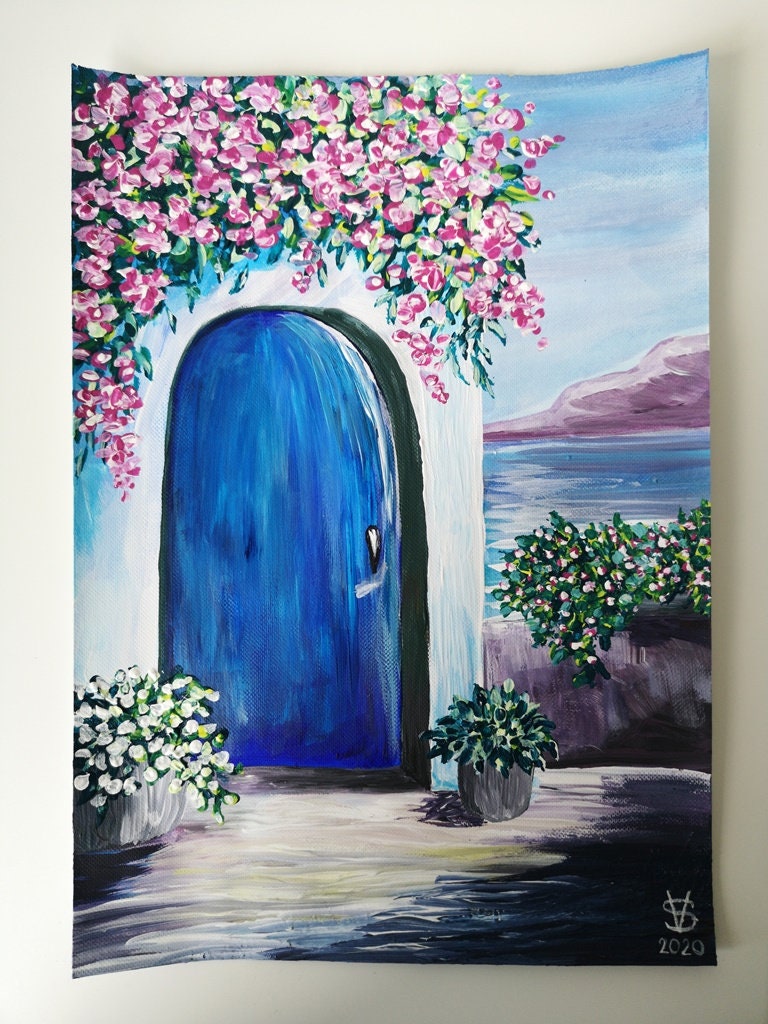 Greek Scenery, Seascape, Colorful Acrylic Painting Made on A4 Size ...