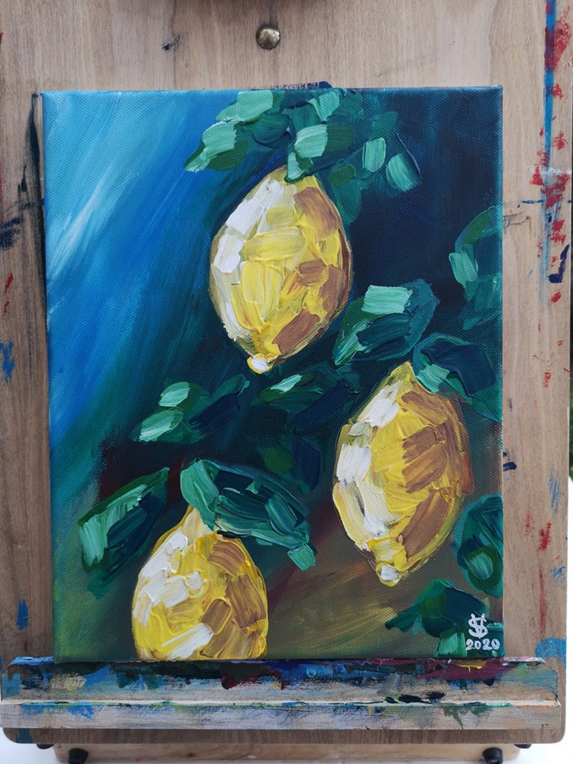 Lemons Original Abstract Painting Made on Canvas Size 24x30cm - Etsy