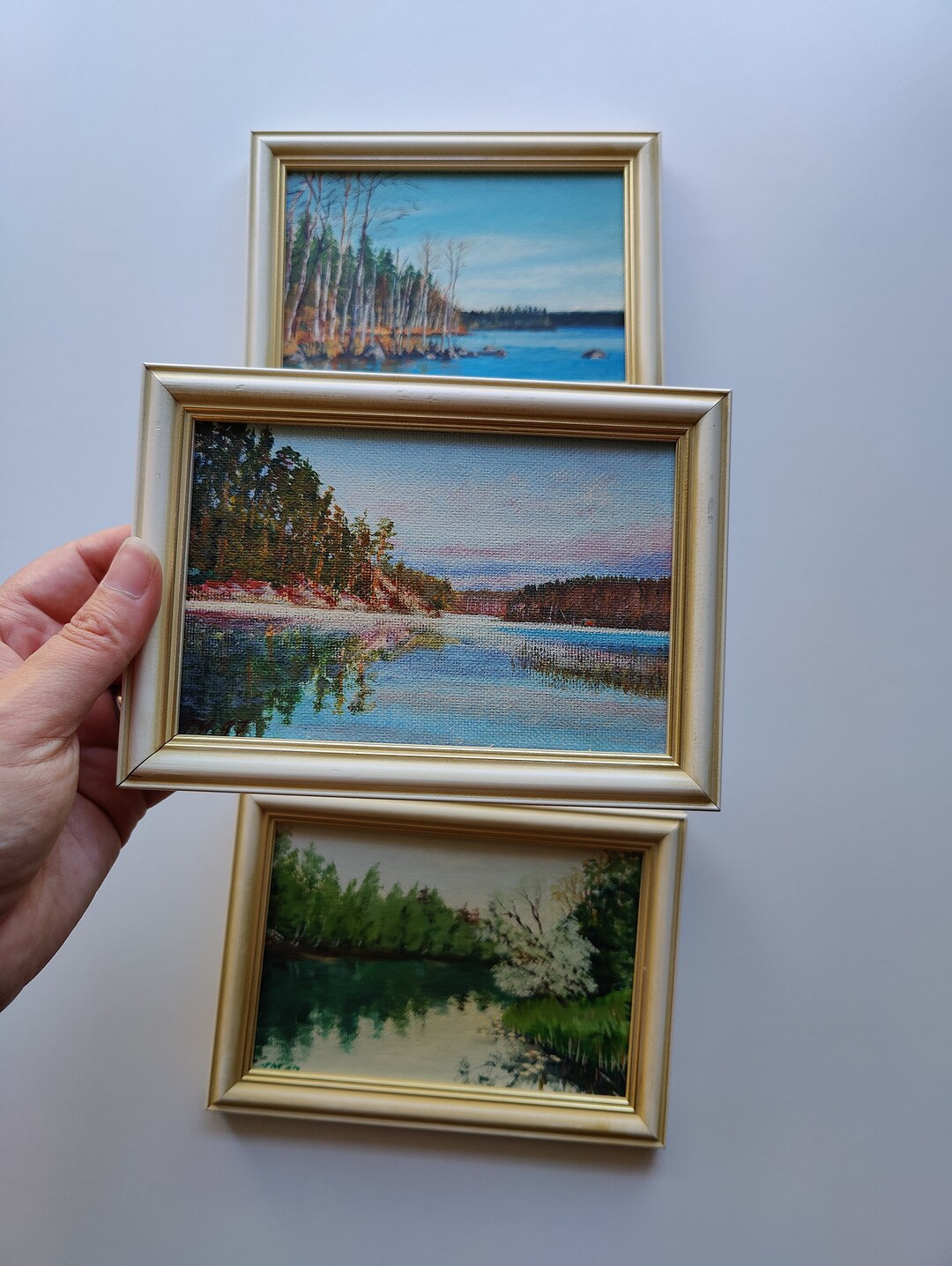 Set of Three Vintage Landscape Paintings in Original Frames - Etsy
