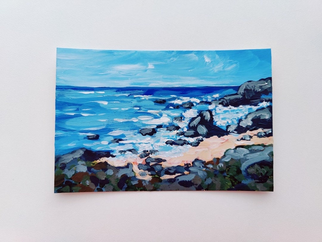 10x15 cm Original Acrylbild Klein Lose Abstrakte Seelandschaft auf ...