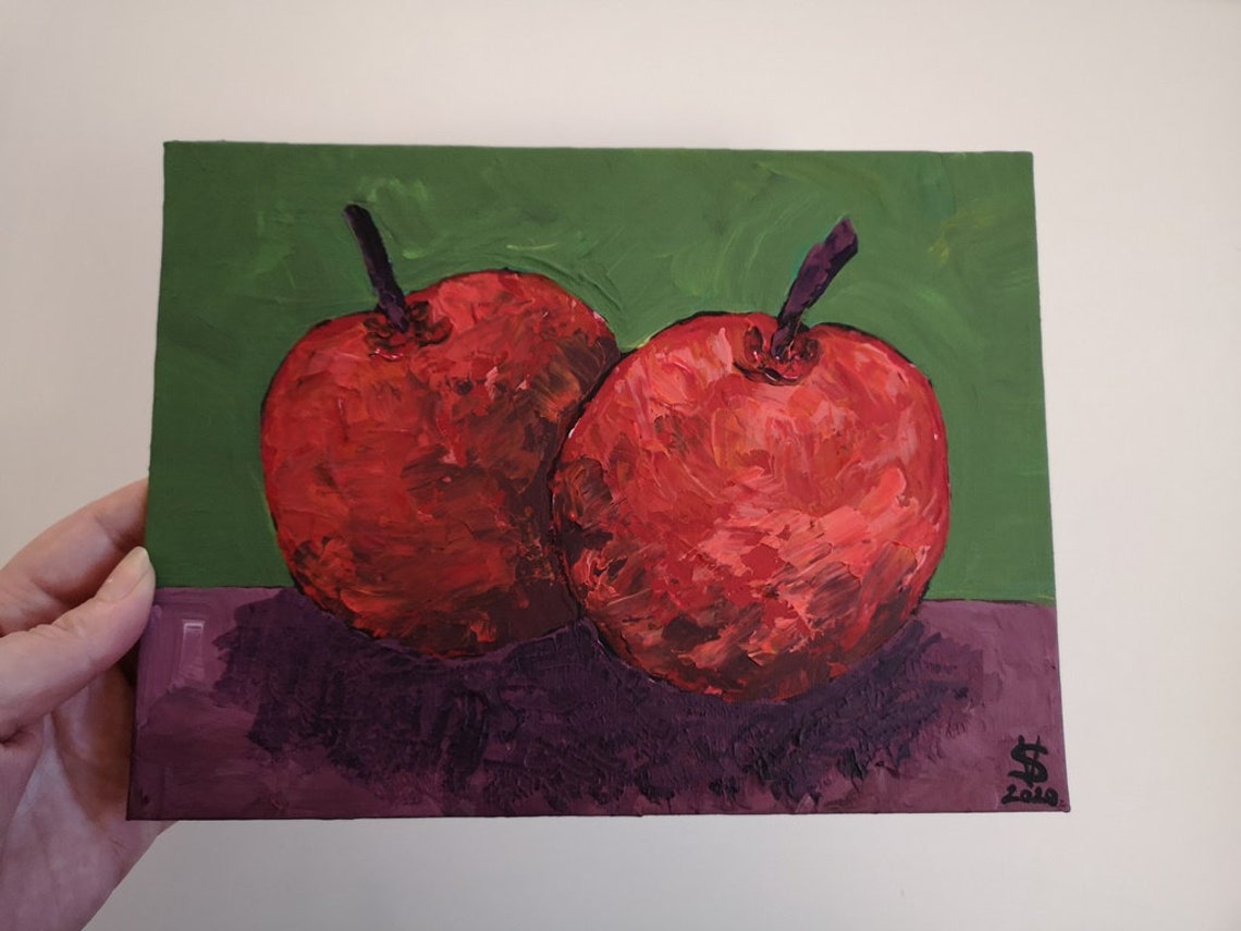Apples Original Abstract Painting made on canvas panel 18x24cm | Etsy