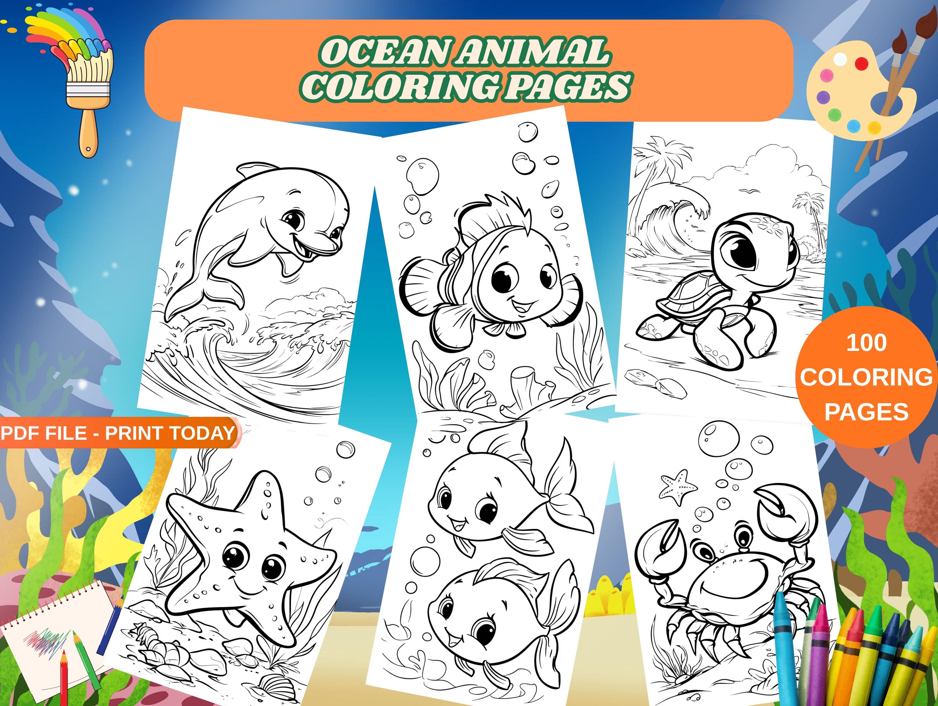 100 Cute Ocean Animals Coloring Pages, Printable Digital Instant ...