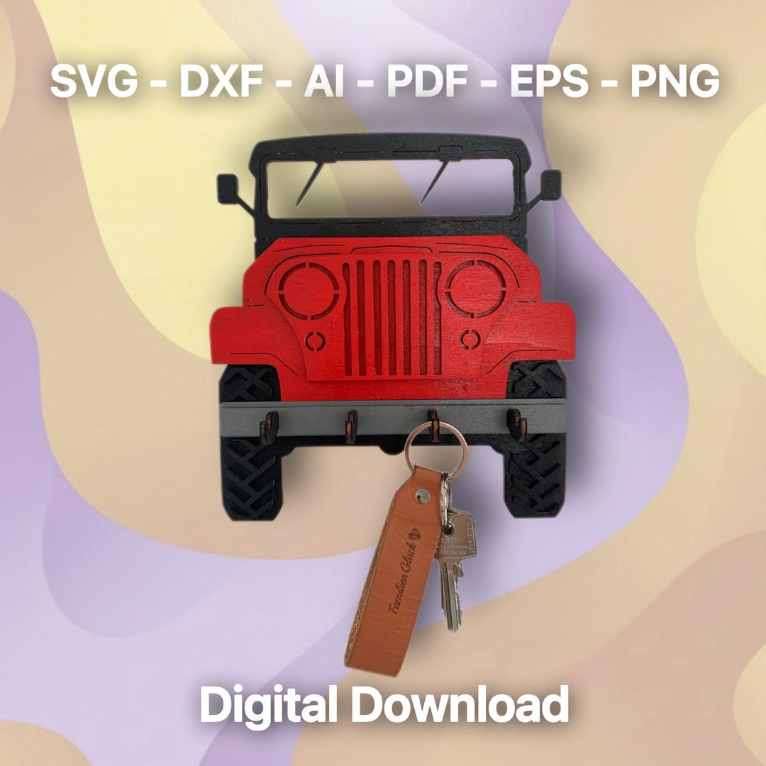 Car Key Holder SVG, Jeep Key Holder, Laser Cut Vector File for 3 Mm ...