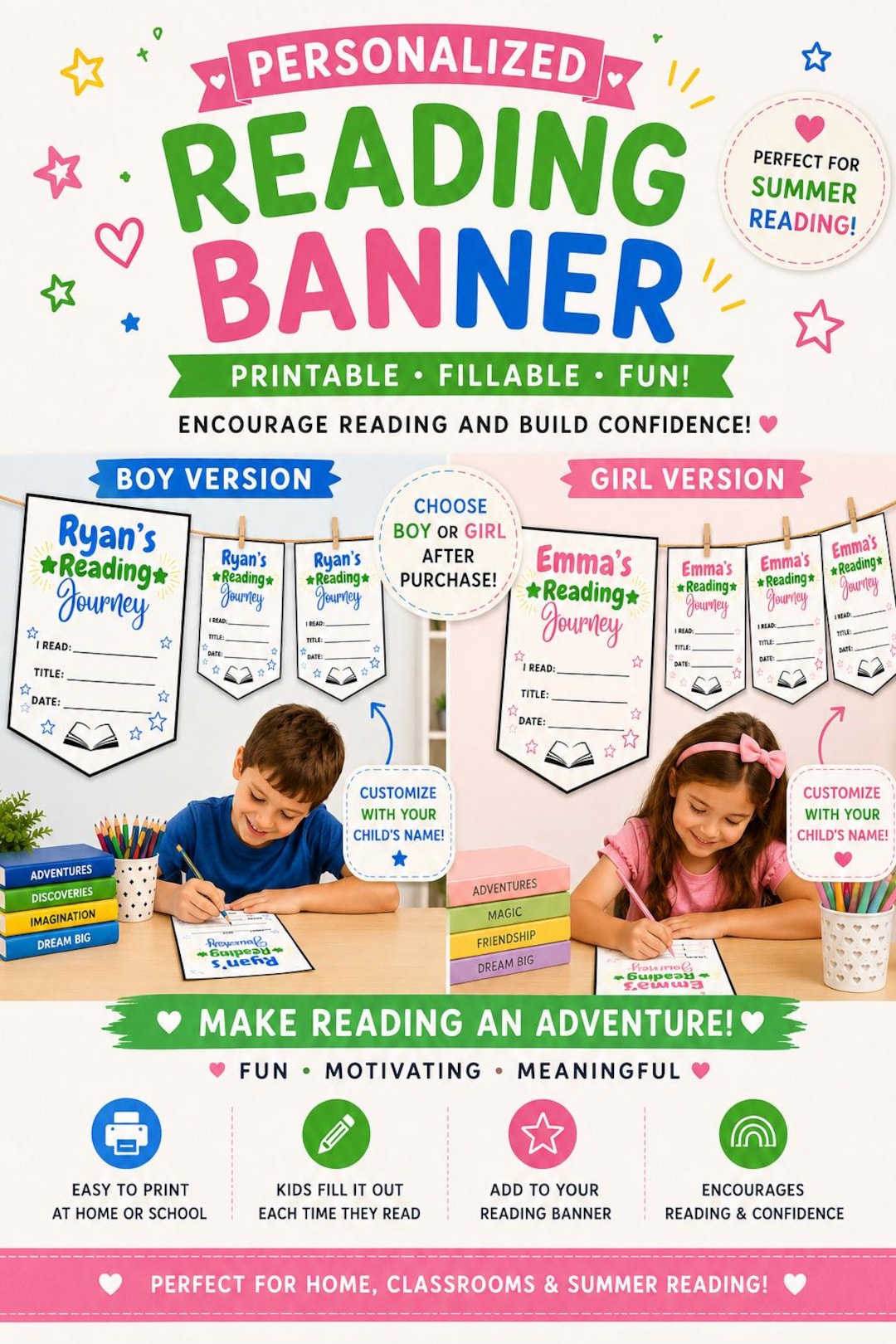 Editable Reading Banner | Personalized Kids Summer Reading Tracker ...
