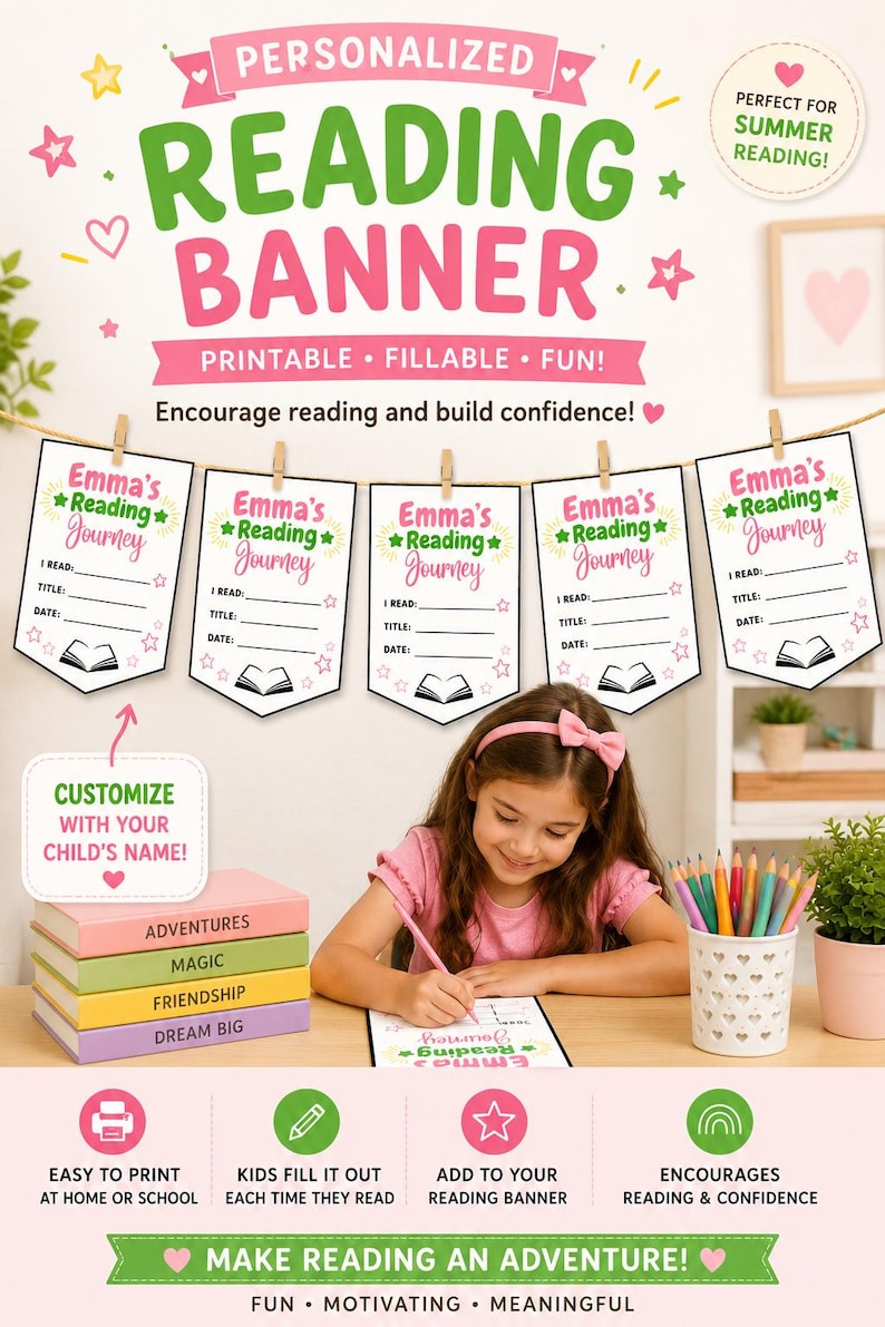 Editable Reading Banner | Personalized Kids Summer Reading Tracker ...