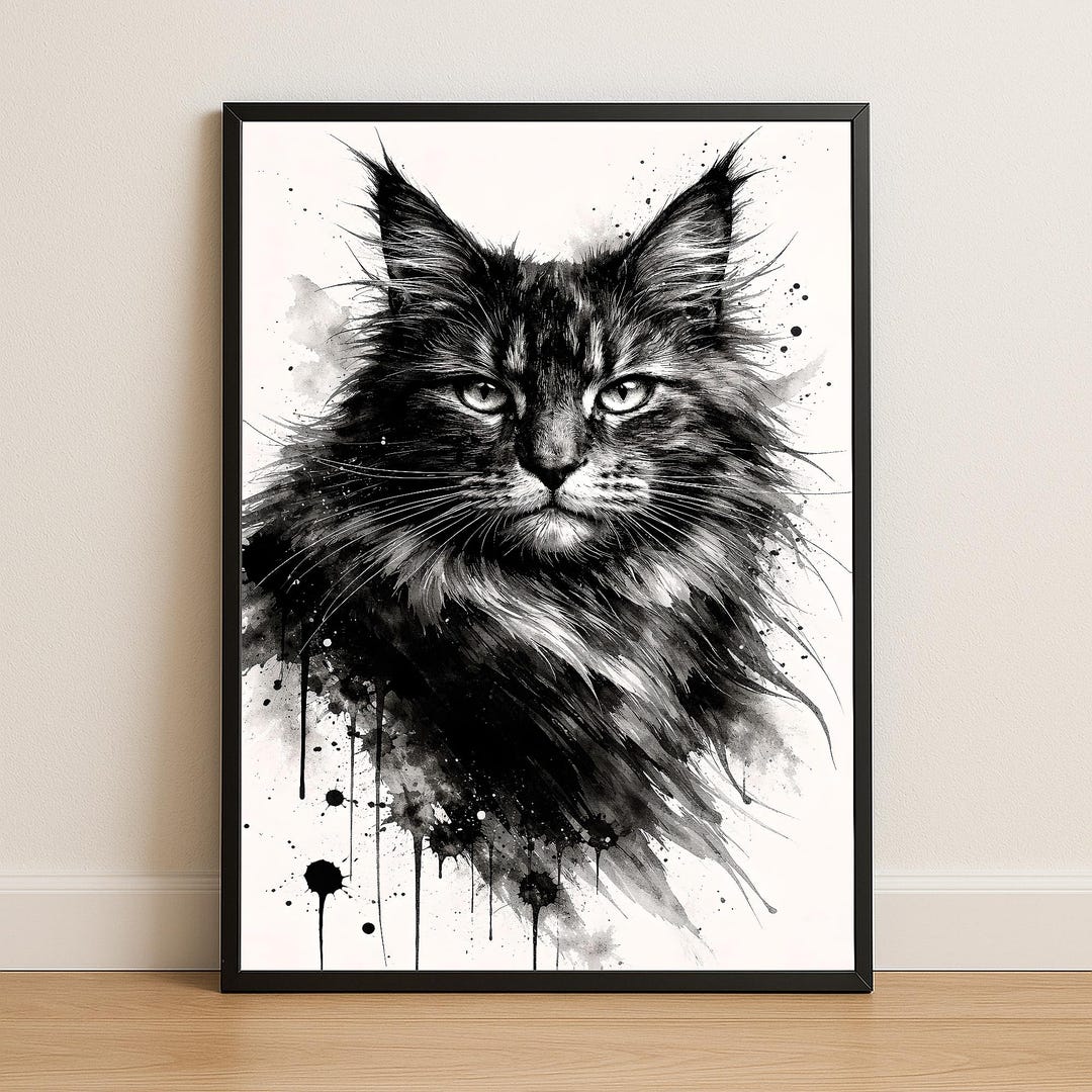 Maine Coon Head - Quality Poster, Animal Ink Print, Poster-only - Etsy