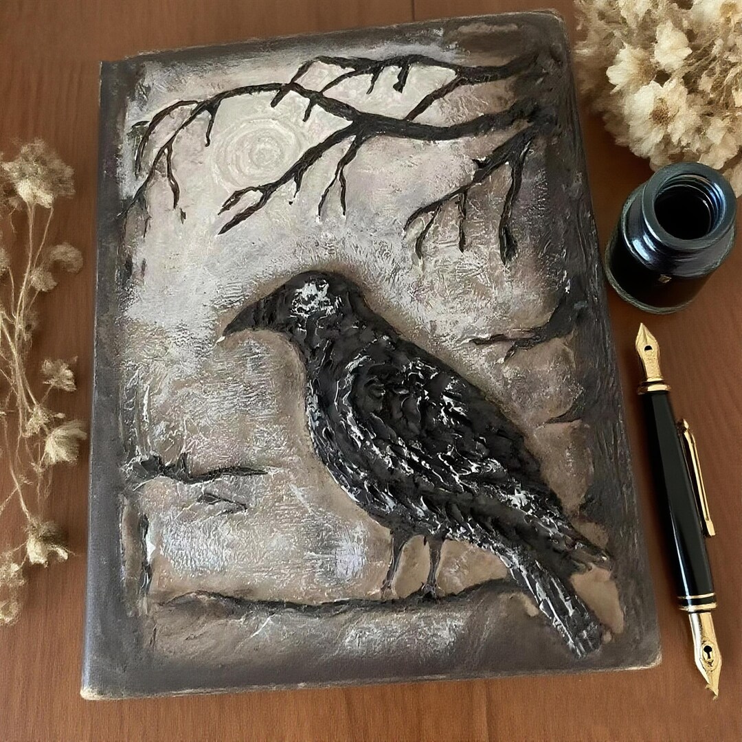 3D Embossed Raven Journal | Gothic Handmade Writing Notebook - Etsy