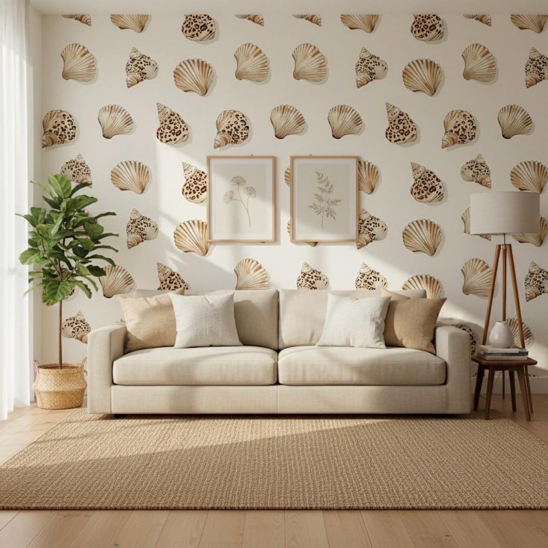 Coastal Seashell Wallpaper, Beach House Peel & Stick Mural, Ocean Shell ...