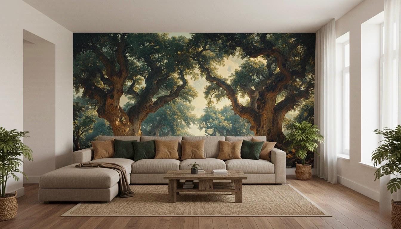 Forest Wall Mural, Ancient Oak Tree, Scenic Woodland Peel & Stick ...