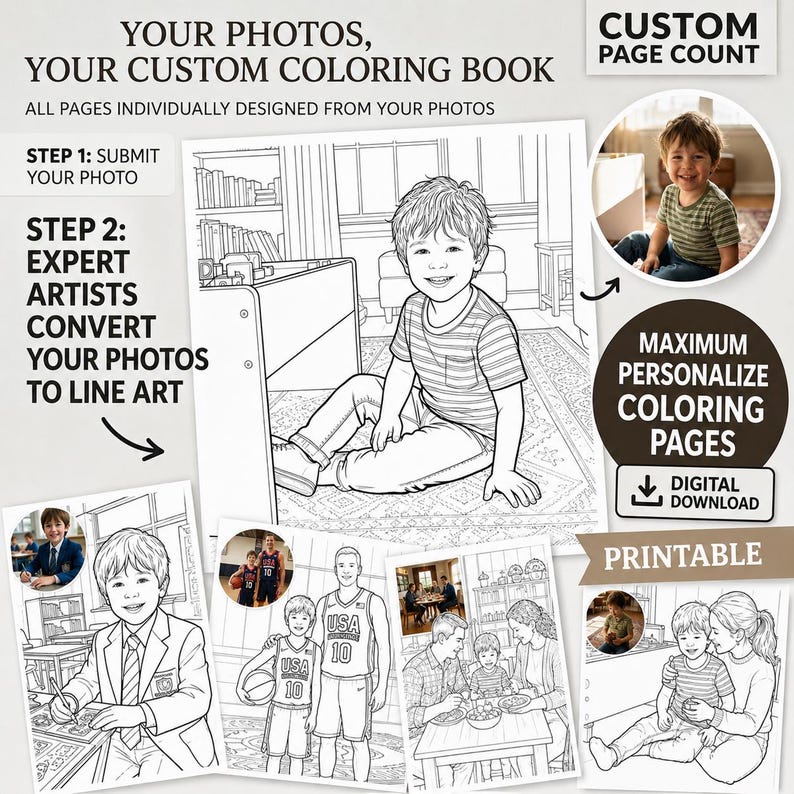 Personalized Photo Coloring Pages | Custom Memories, Kids Activity ...