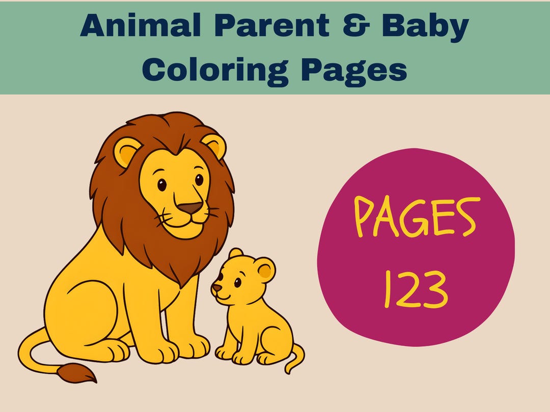 123 Pages Animal Parent and Baby Coloring, Mother and Baby Animal ...