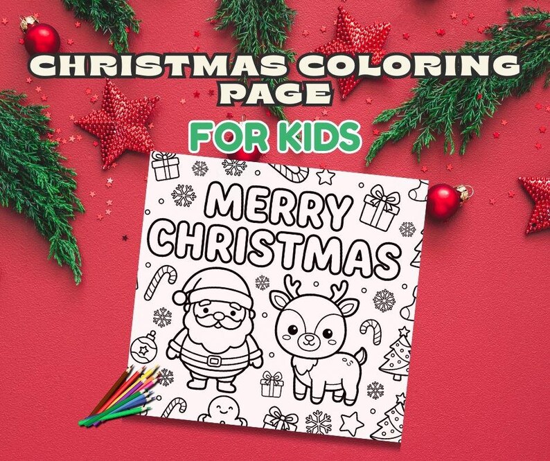 Merry Christmas Coloring Page for Kids, Printable Holiday Placemat ...