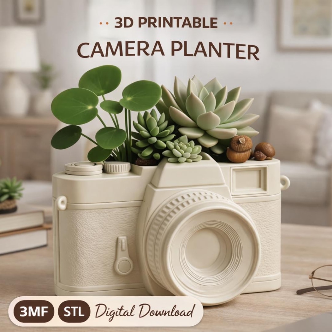 Decorative Camera Pot, 3MF 3D Printable File, Camera Planter, Modern ...