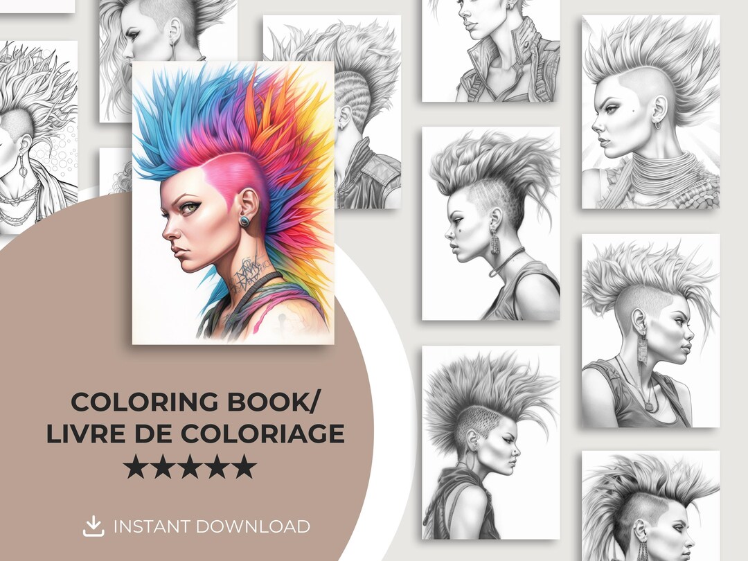 100 Mohawk Hairstyles Coloring Pages for Adults, Mohawk Coloring Pages ...