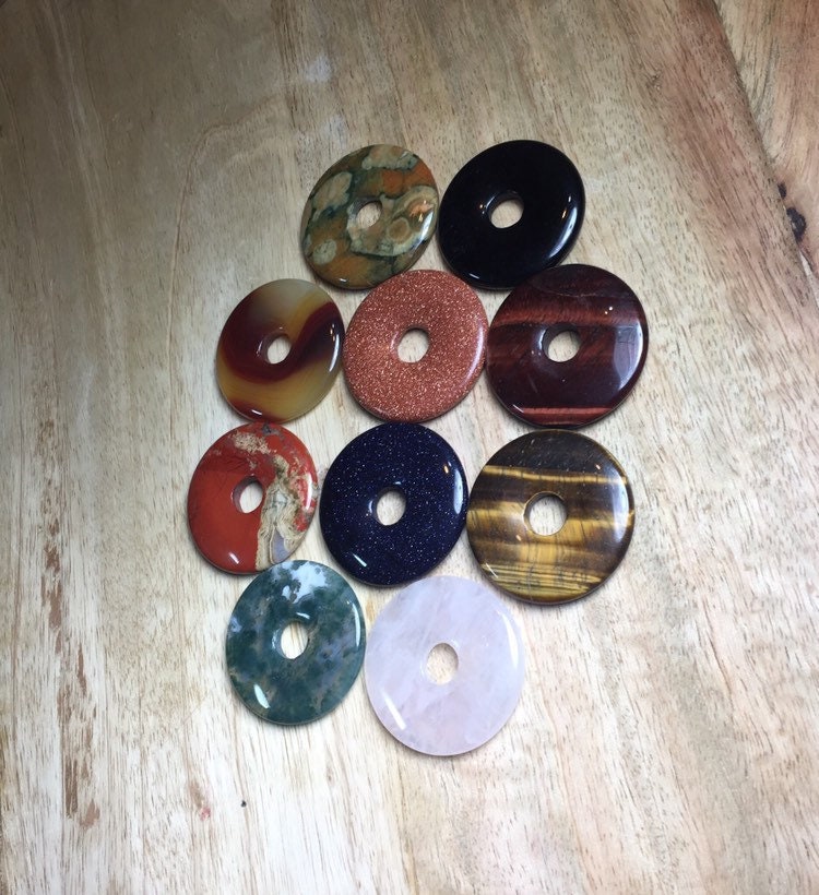 You Choose the Charm Natural Stone Donut Pendant on Black Cord Necklace ...