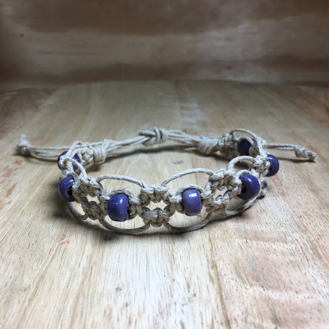 Hemp Anklet 12 Color Choices Macrame Jewelry One Size Beaded With Glass ...