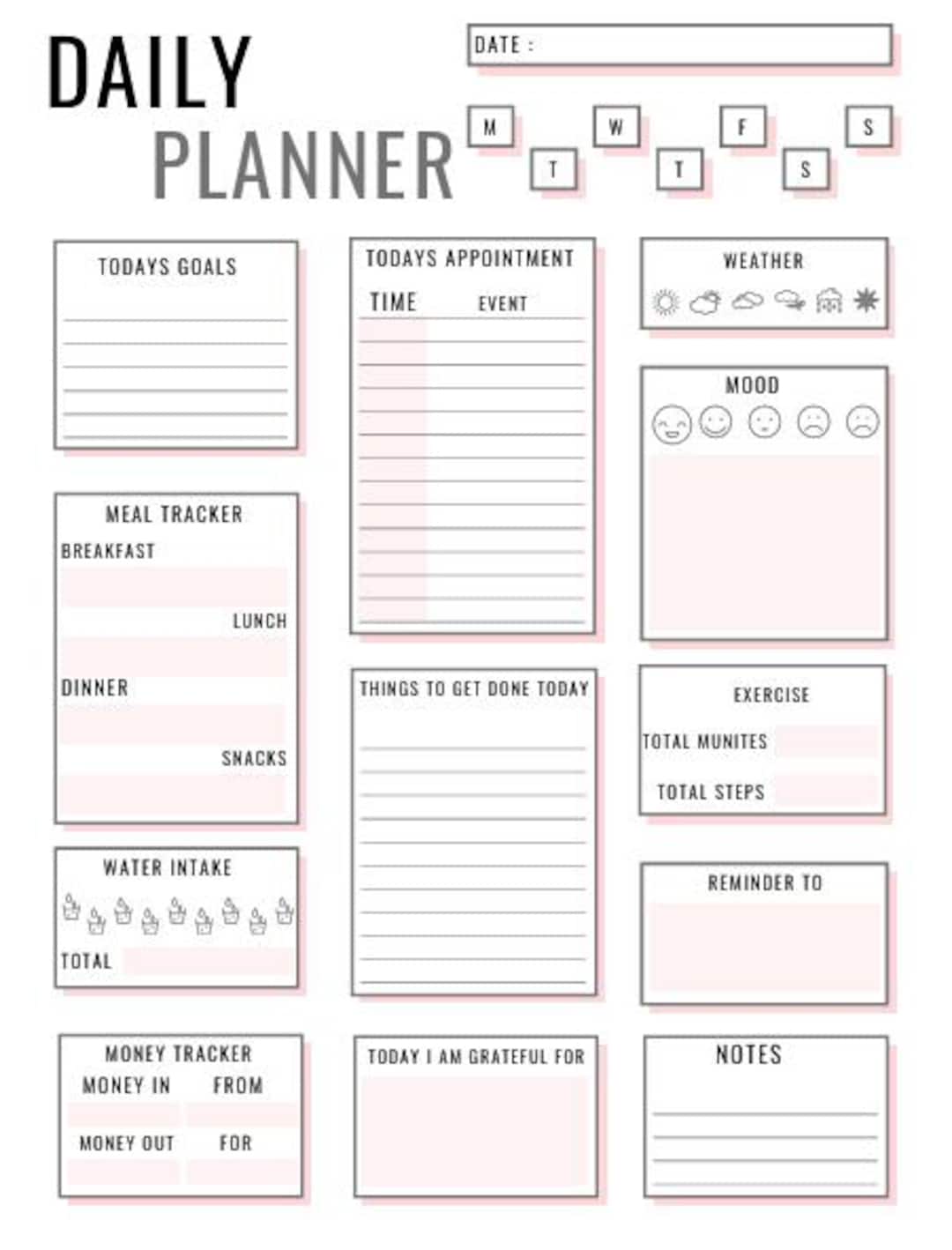 All-in-one Daily Planner | Printable PDF | Mood, Meal, Fitness & Money ...