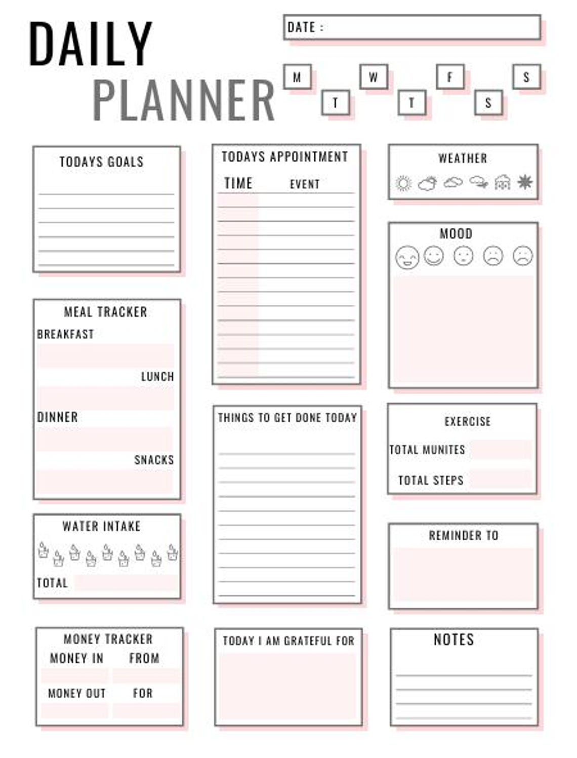 All-in-one Daily Planner | Printable PDF | Mood, Meal, Fitness & Money ...