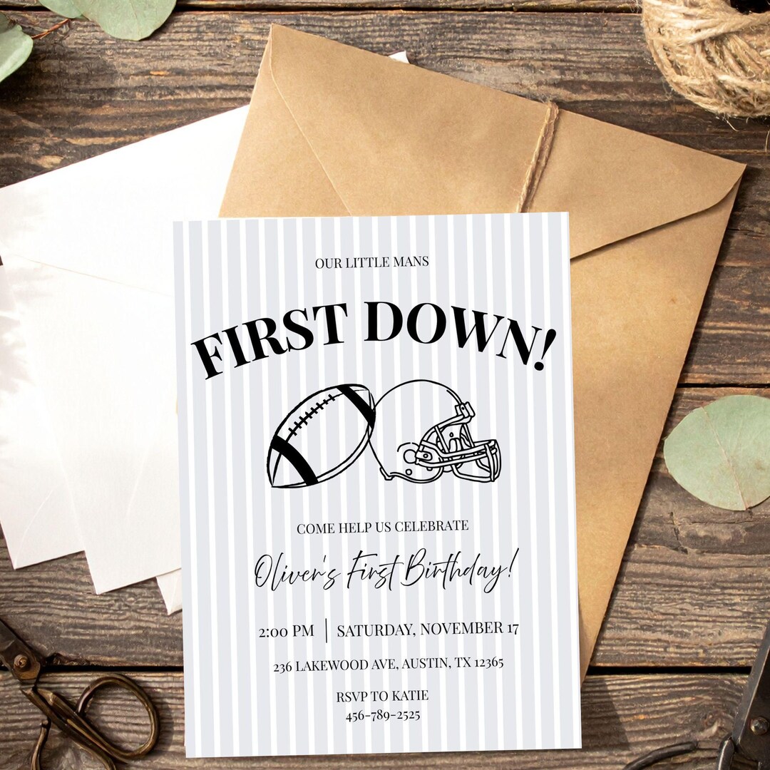 Football First Birthday Invitation: Canva Template (digital Download ...