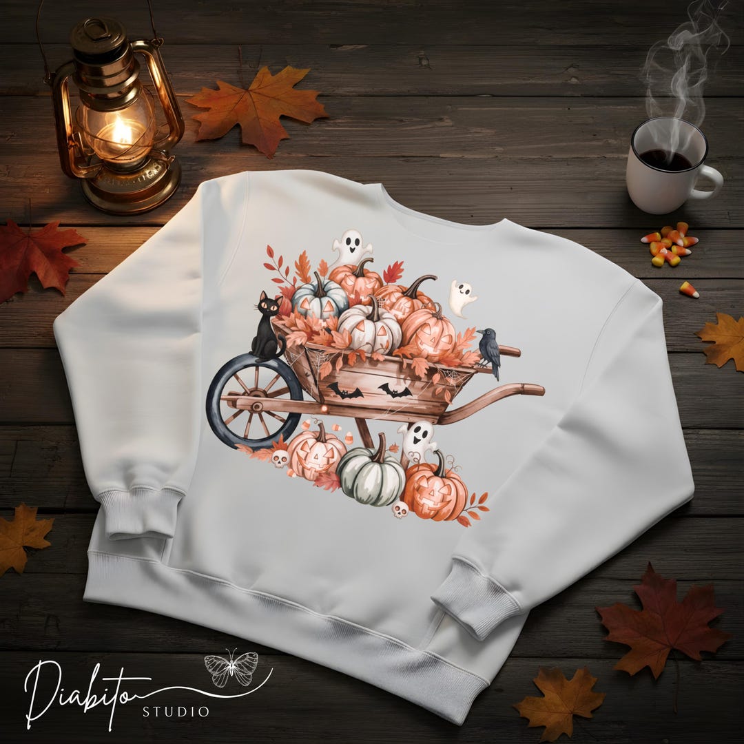 Pumpkin Wheelbarrow PNG, Fall Halloween Clipart, Cozy Autumn Design - Etsy