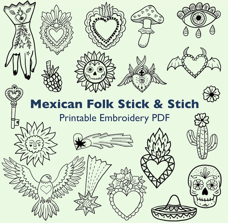 Mexican Folk Stick and Stitch Embroidery Patterns PDF – Sacred Heart ...