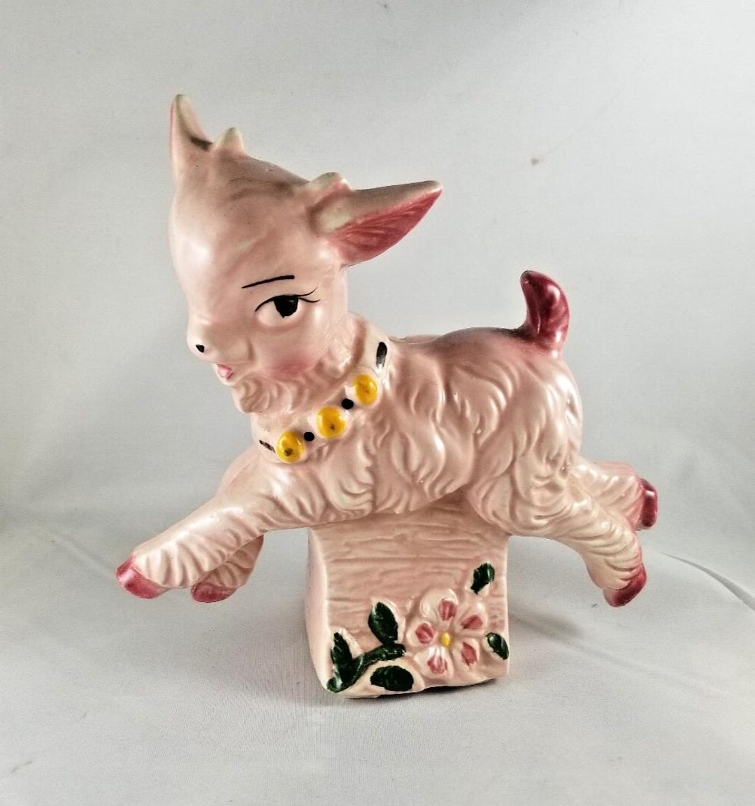Vintage Cute Pink Leaping Goat / Lamb Planter Flower Vase From Ceramic ...