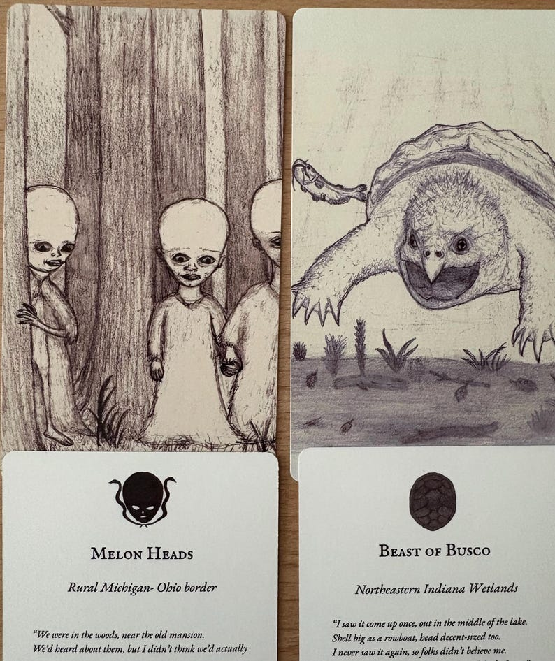 Cryptid Art Card Deck: Hand-drawn Folklore Illustrations - Etsy