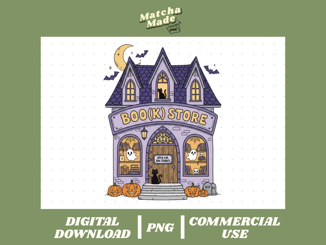 Haunted Bookstore PNG Clipart: Ghosts, Cat & Pumpkins (digital Download ...